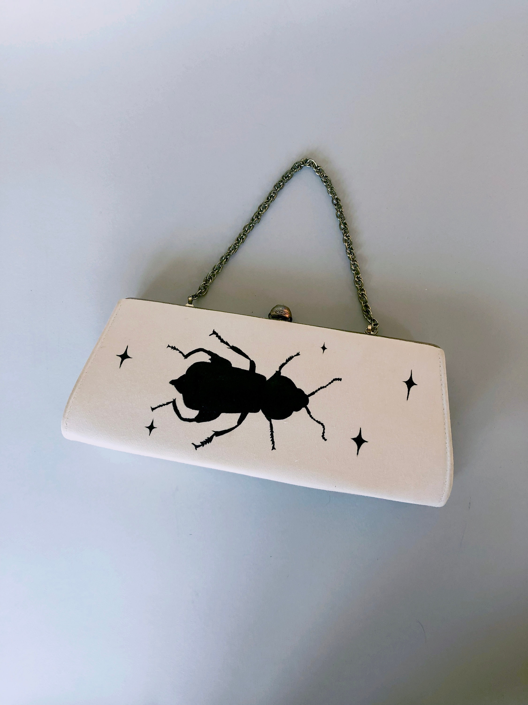 Beetle Silhouette Hand Painted Bag, Vintage Handbag, Purse, Goth, Bug ...