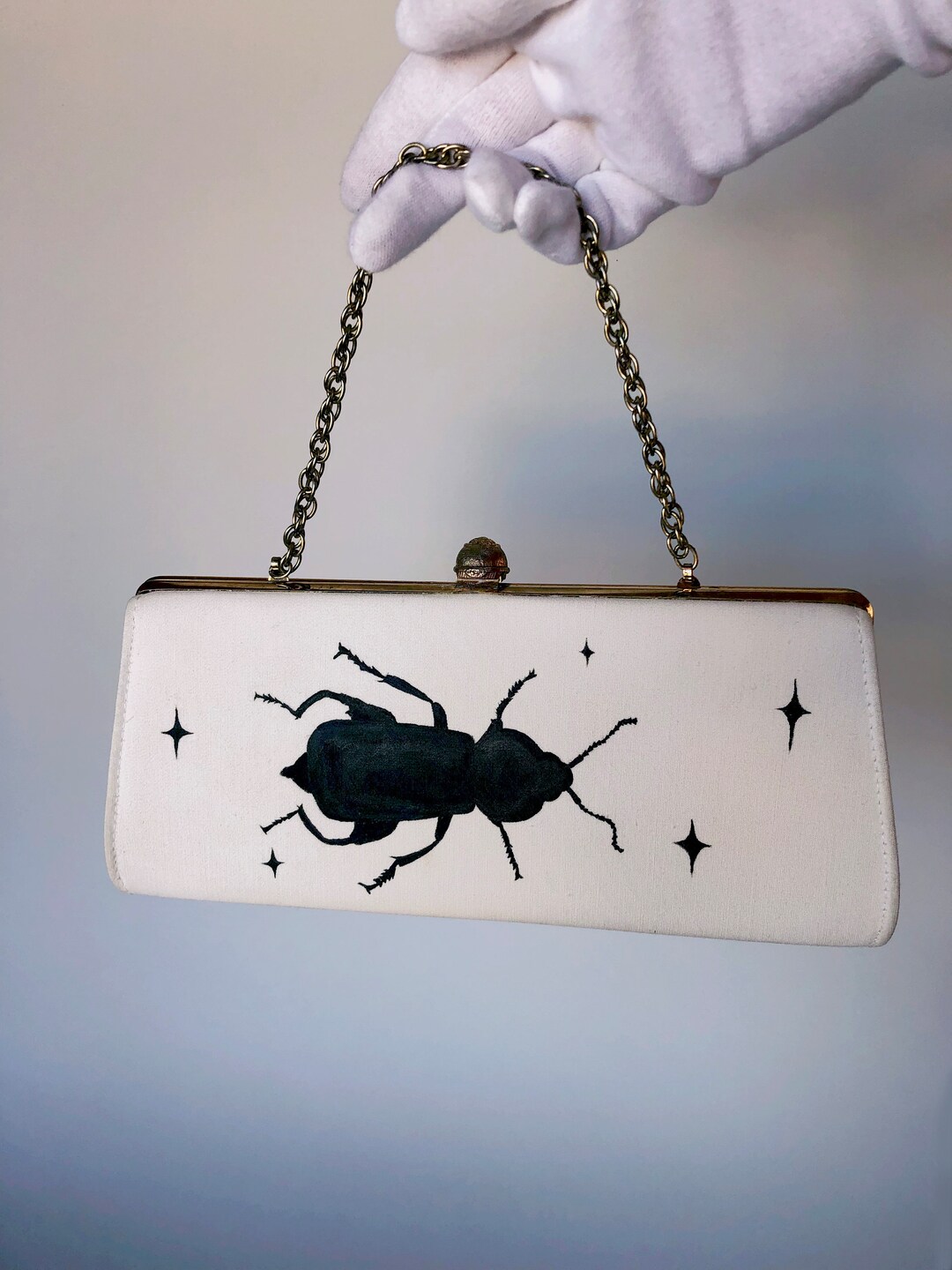 Beetle Silhouette Hand Painted Bag, Vintage Handbag, Purse, Goth, Bug ...