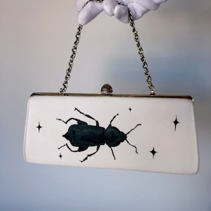 Beetle Silhouette Hand Painted Bag, Vintage Handbag, Purse, Goth, Bug ...