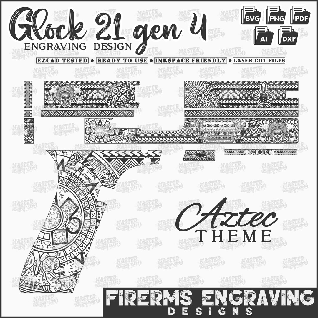 Glock21 Gen4 Firearm Engraving Design, Aztec Tribal Engraving Design ...