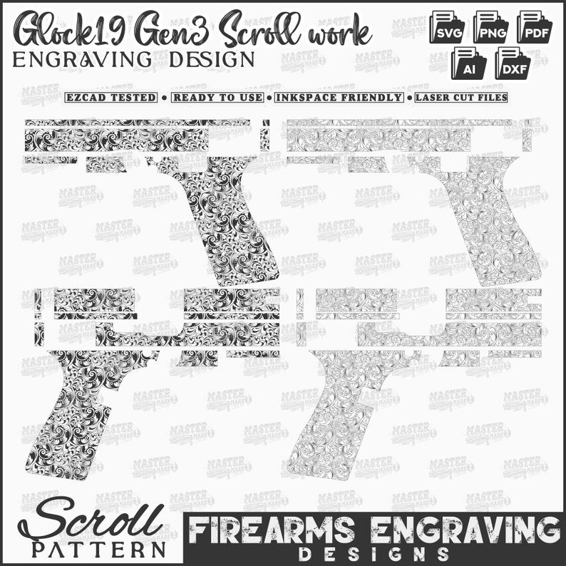 Custom Glock19 Firearm Gen3 Scroll Work Pattern Laser Engraving Design ...