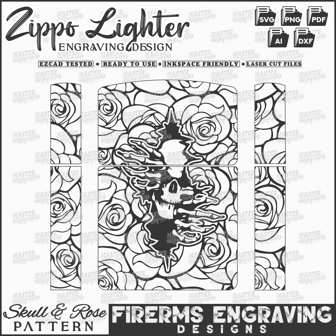 Skull and Rose Pattern Zippo Lighter Engraving Design, Zippo Lighter ...