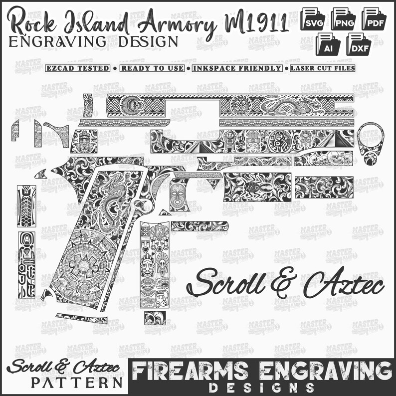 Colt Rock Island Armory M1911 Scroll and Aztec Tribal Pattern Laser ...