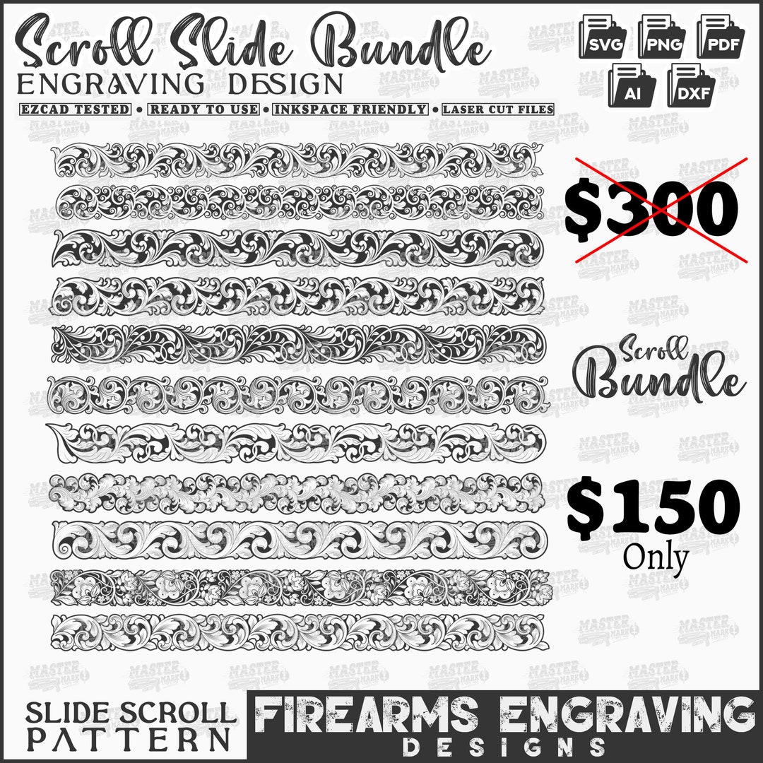 Scroll Work Firearms Slide Pattern Engraving Design Bundle, Vector ...