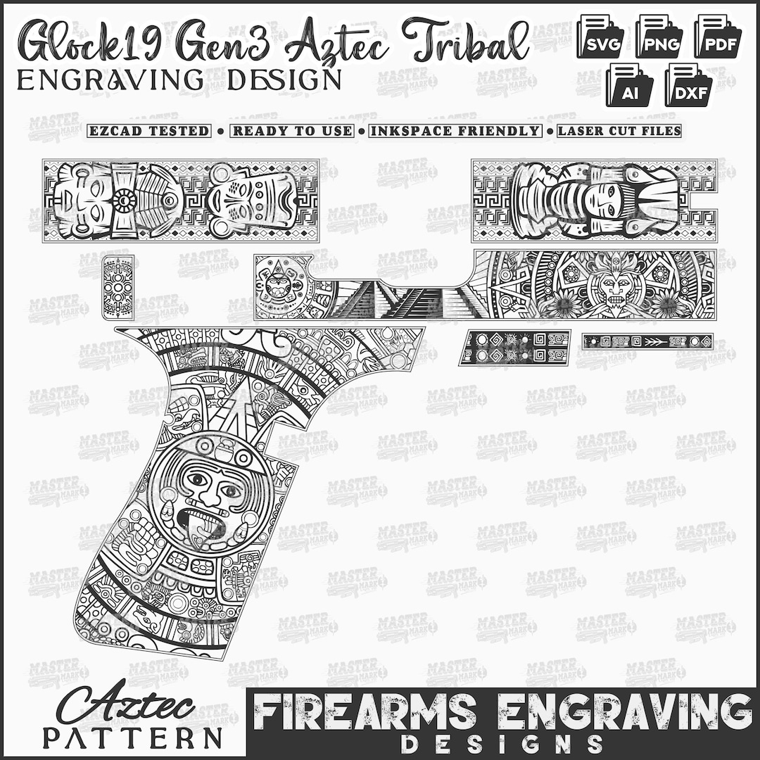 Glock19 Gen3 Aztec Tribal Vector Laser Engraving Design, Firearms Aztec ...