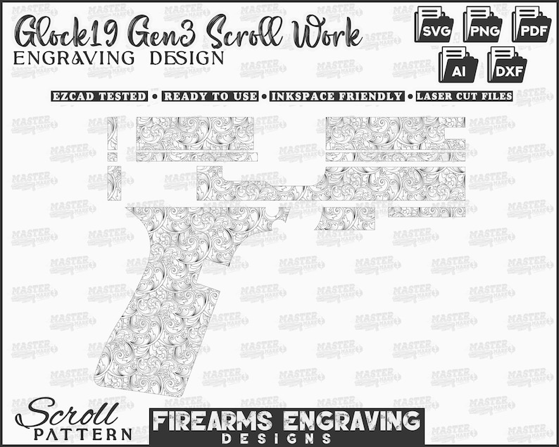 Custom Glock19 Firearm Gen3 Scroll Work Pattern Laser Engraving Design ...