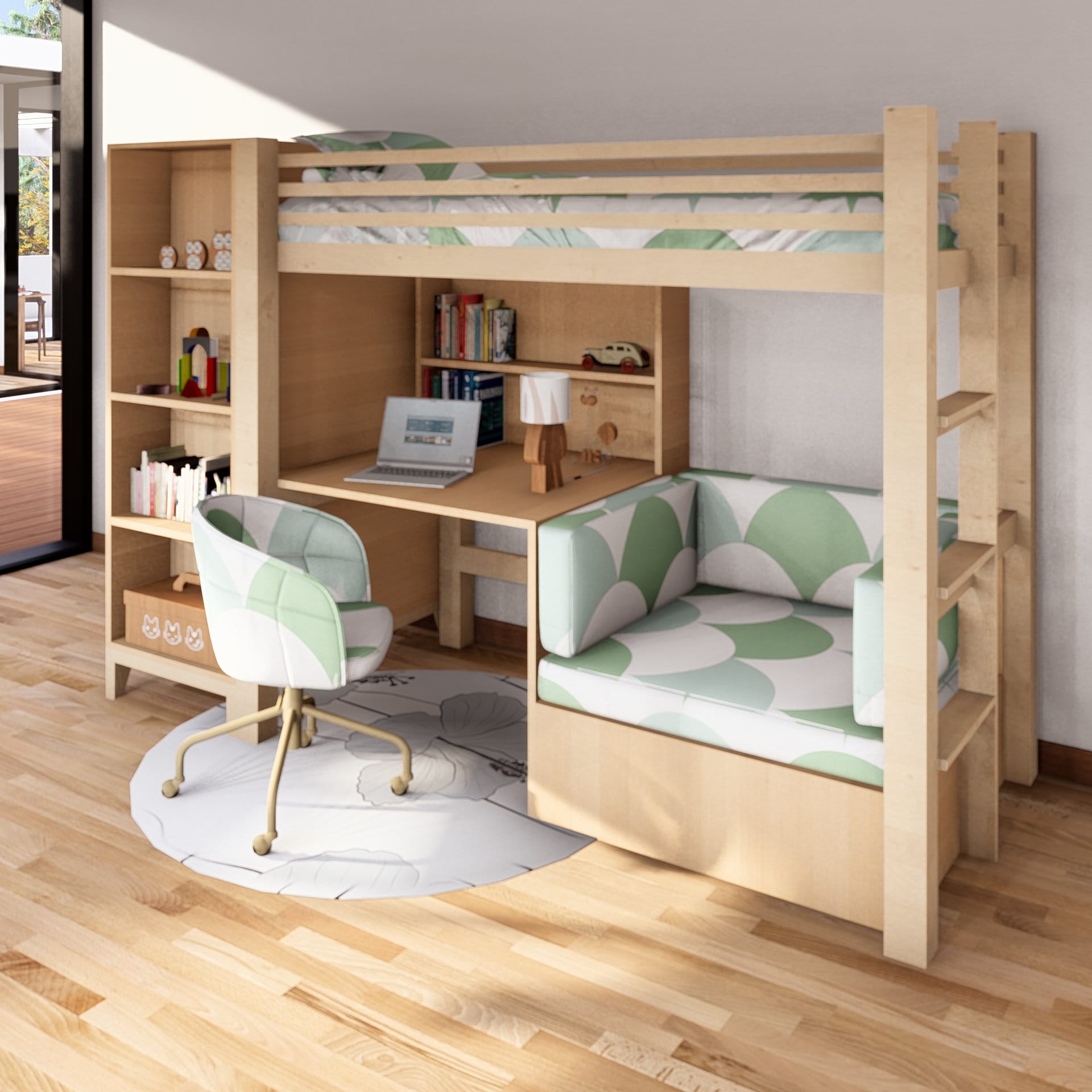 Versatile Bunk Bed Plans for Kids, Integrated Study Desk & Wardrobe ...