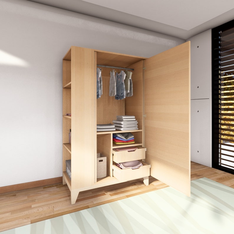 Dual-function Kids Wardrobe Plans, Open Shelving and Closed Cabinet ...