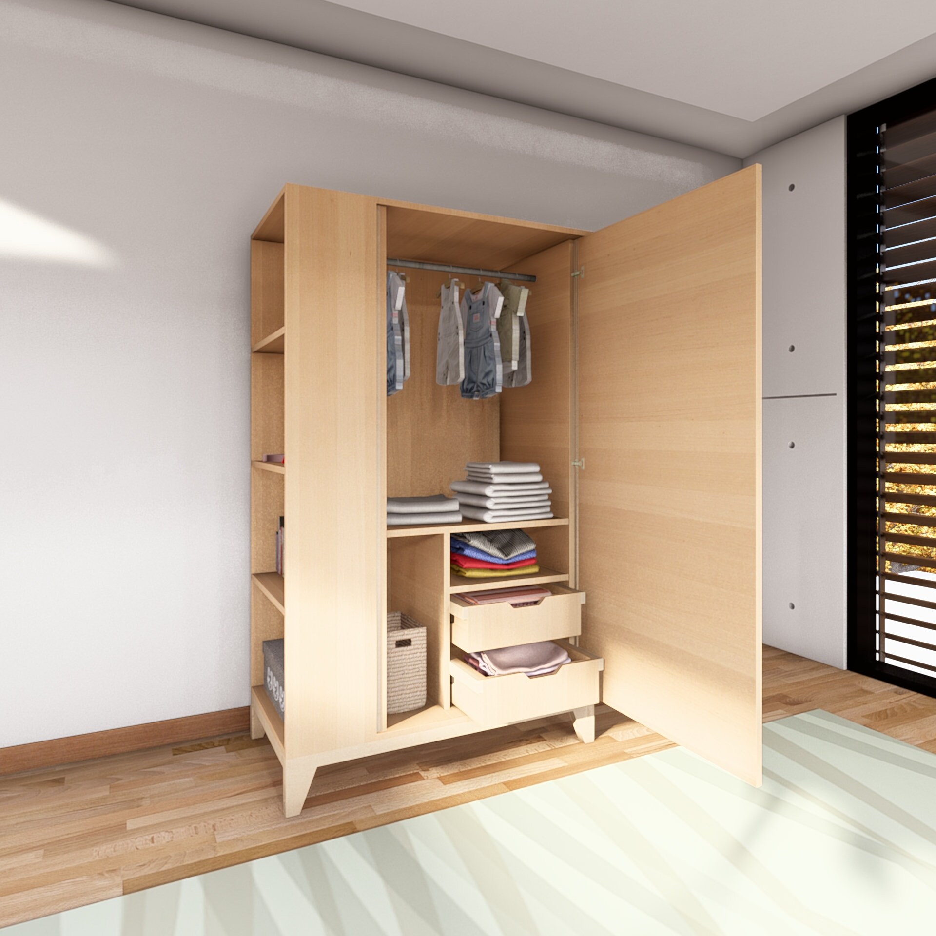 Dual-function Kids Wardrobe Plans, Open Shelving and Closed Cabinet ...