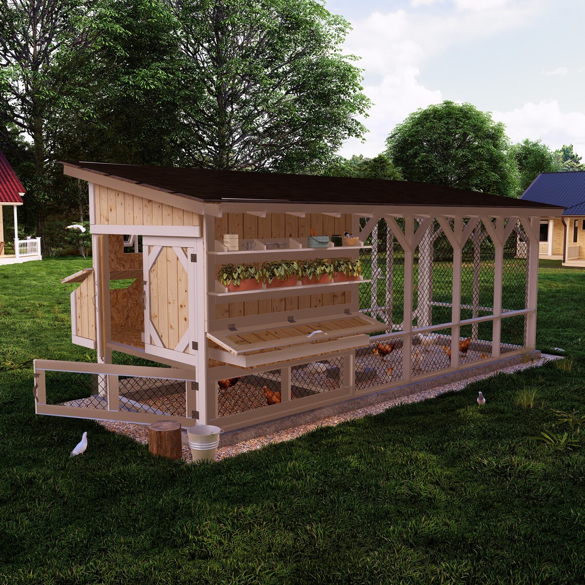DIY Chicken Coop Plans: 6x6 Ft With Run - Blueprint for 16 Chickens ...