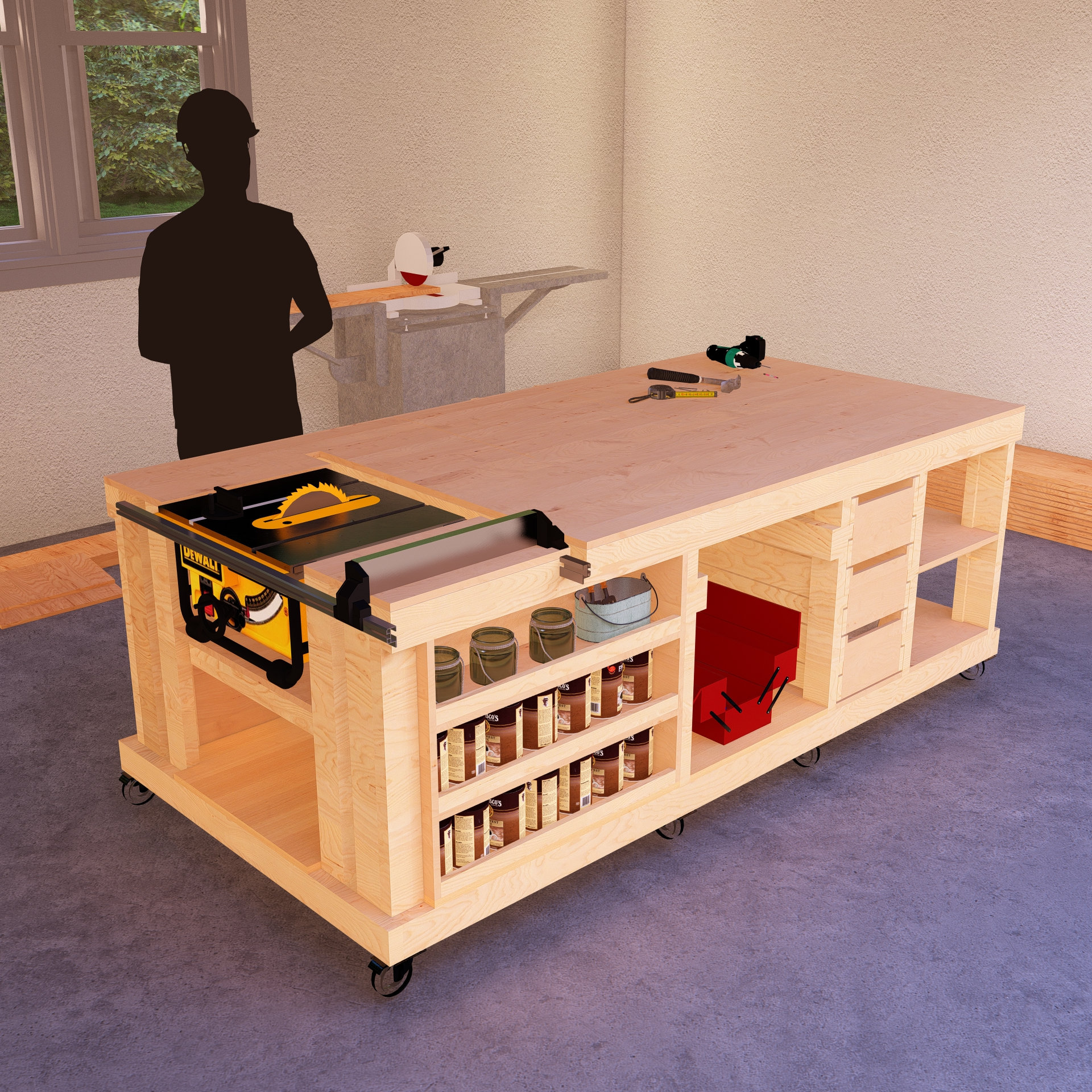 DIY Workshop Furniture, Woodworking Plans, Mobile Tool Cart and Miter ...