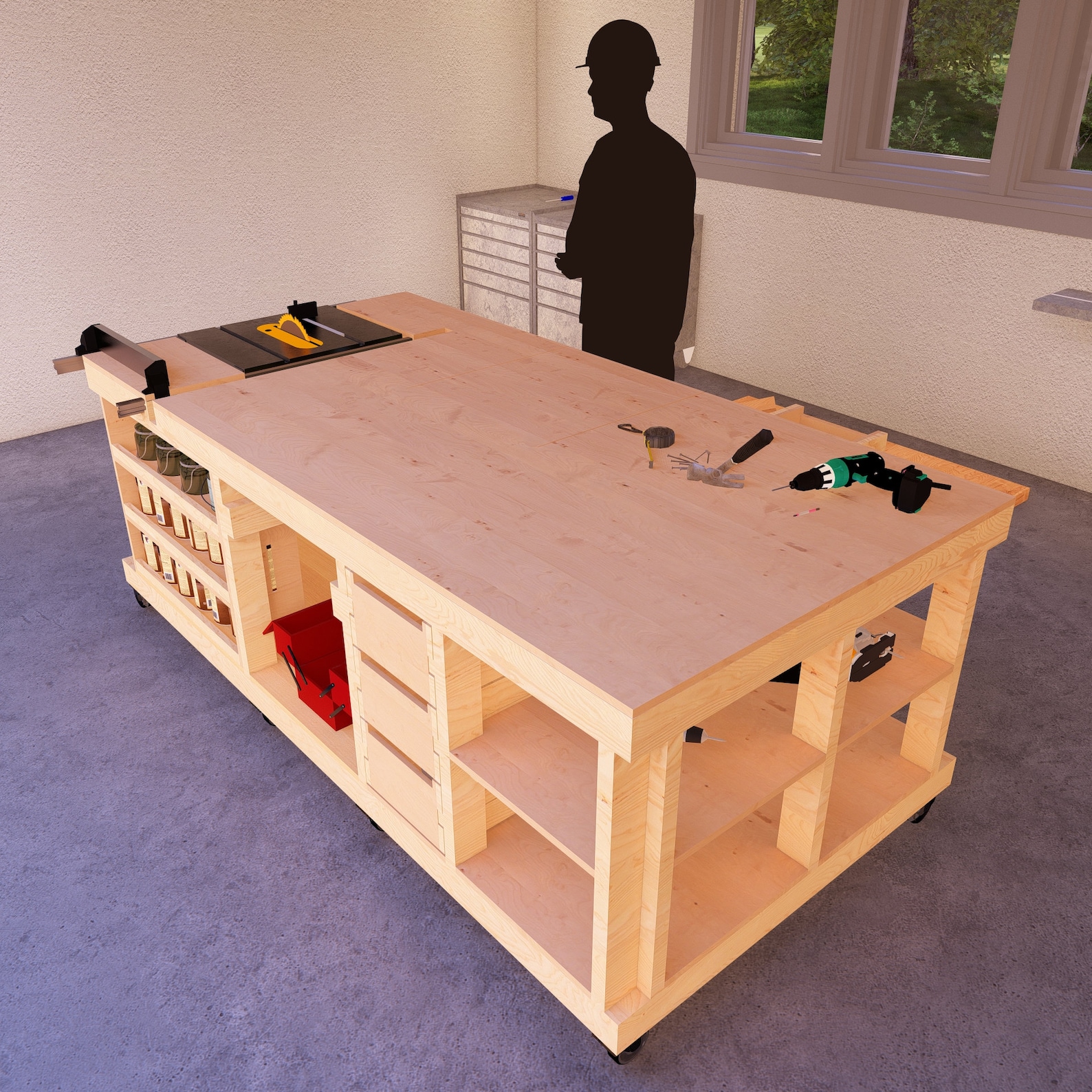 DIY Workshop Furniture, Woodworking Plans, Mobile Tool Cart and Miter ...