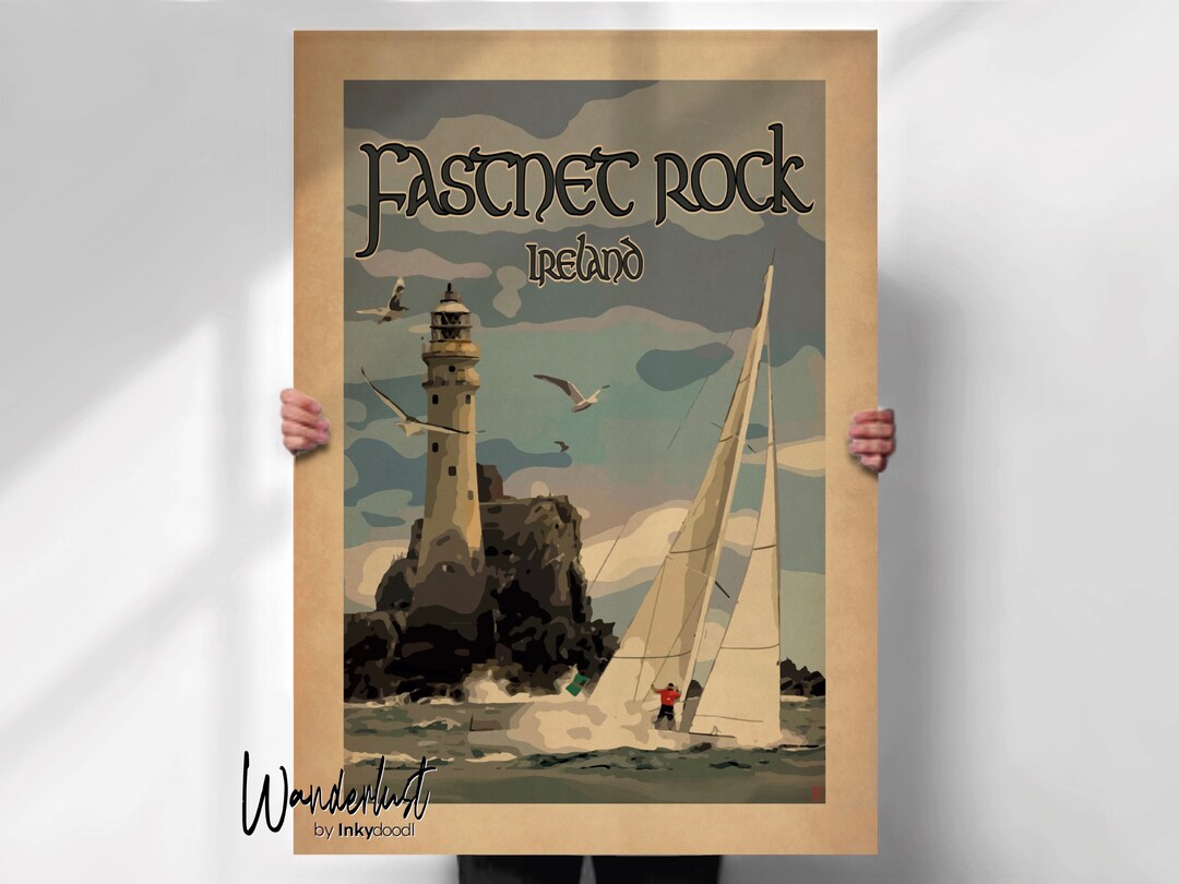 Fastnet Rock Poster - Vintage Style Ireland Travel Print for Sailing ...