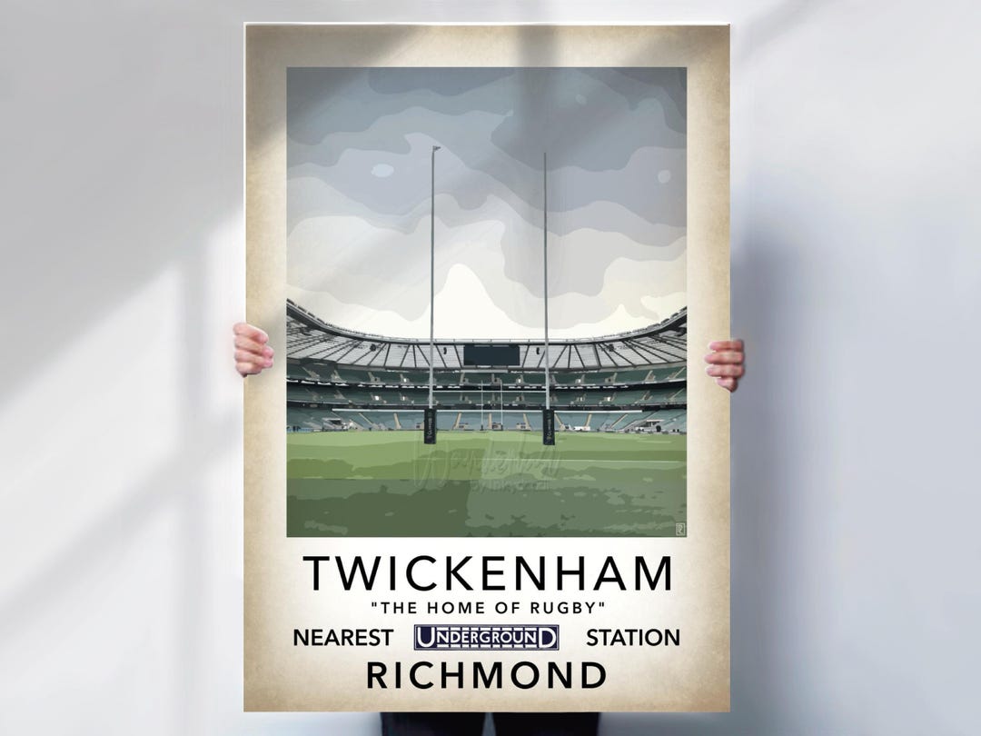 Twickenham Stadium Rugby Poster: London Ground Aged Style Travel Print ...