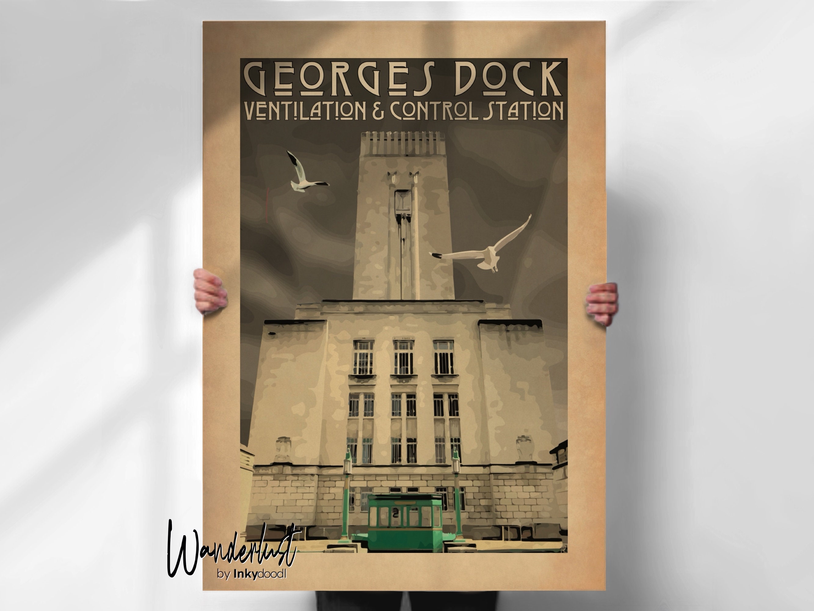 Liverpool Vintage Style Art Deco Poster Georges Dock Mersey Tunnel ...