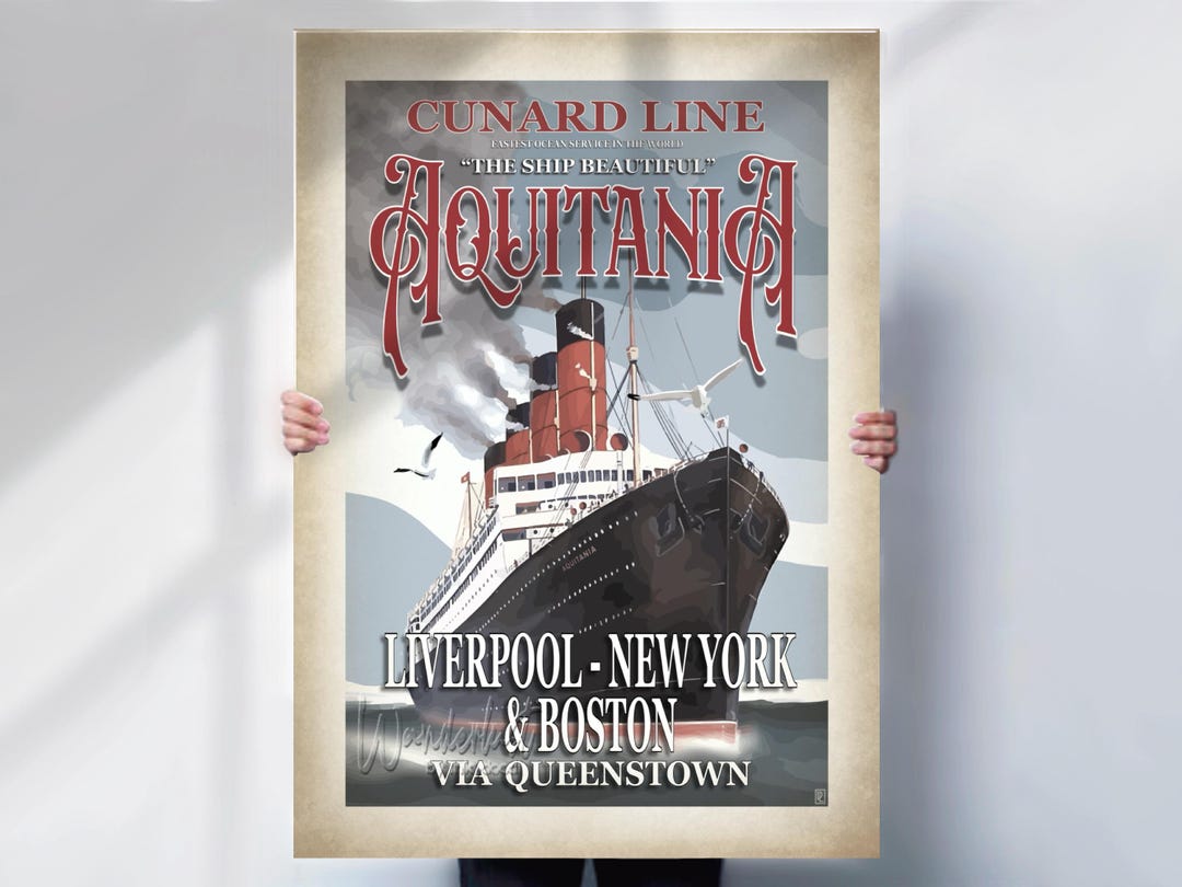 Aquitania Print, Aged Style Poster, RMS Aquitania Wall Art - Ocean ...