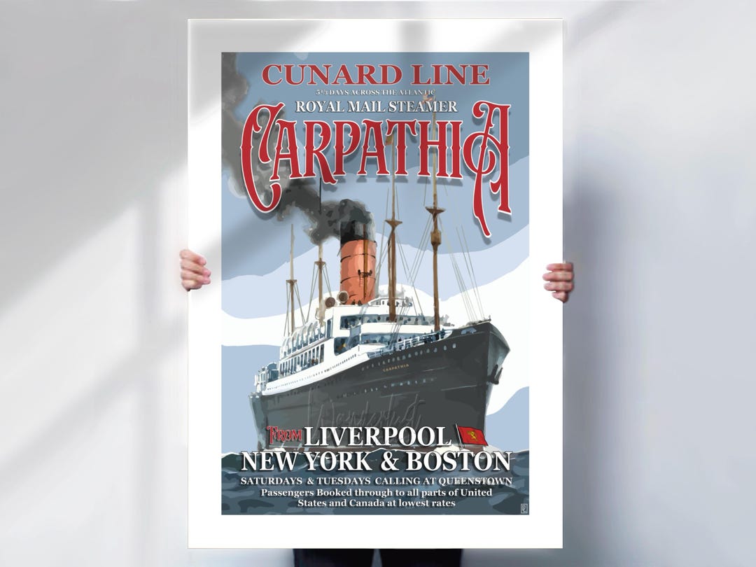 Carpathia Print, Cunard Retro Poster, RMS Carpathia Wall Art - Ocean ...