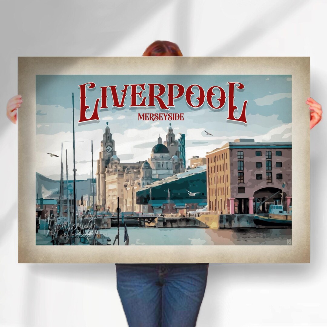 Liverpool Print - Albert Dock Poster Retro Aged Effect Travel Wall Art ...