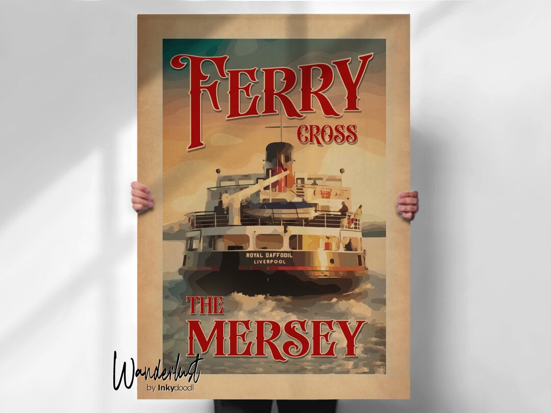 Liverpool Ferry Poster Retro Travel Wall Art Merseyside Print Ferry ...