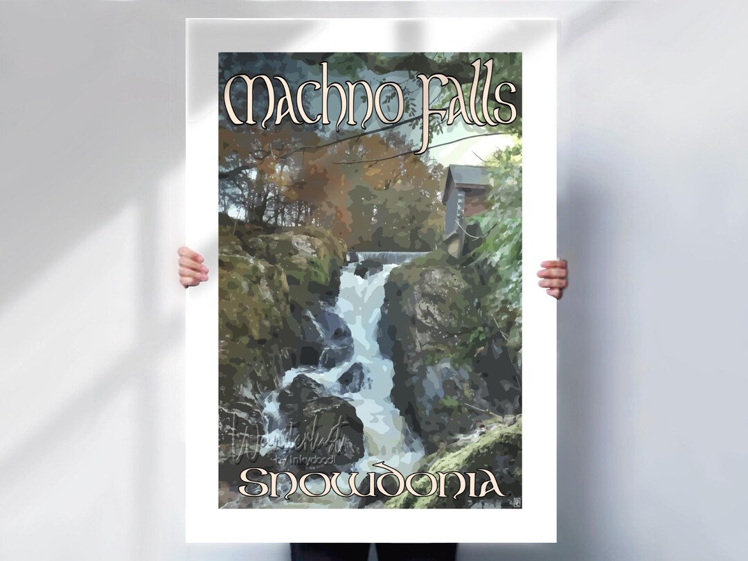 Snowdonia Machno Falls Travel Print - Wales Retro Wall Art Print ...
