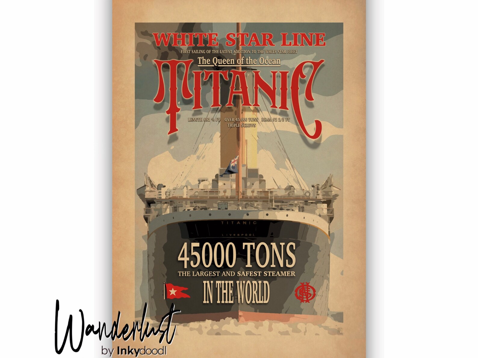 Titanic Print , Titanic Vintage Style Poster , Titanic Wall Art , Retro ...