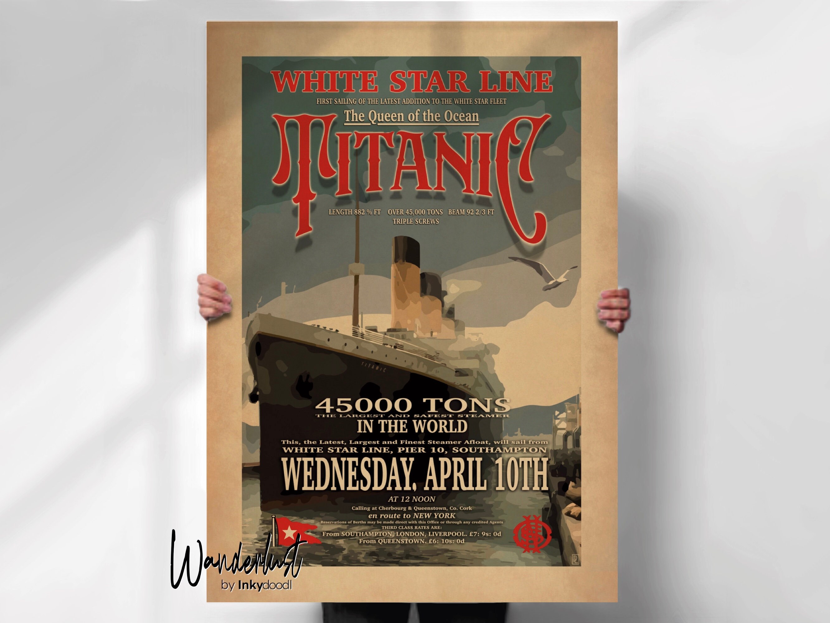 Vintage Titanic Poster Retro Travel Wall Art White Star Line Print ...