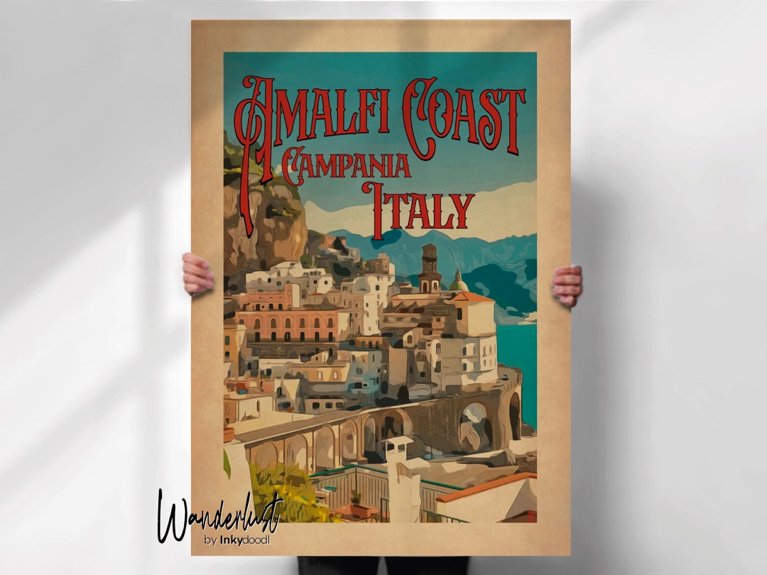 Amalfi Coast Italy Print - Travel Poster for Italian Wall Decor ...