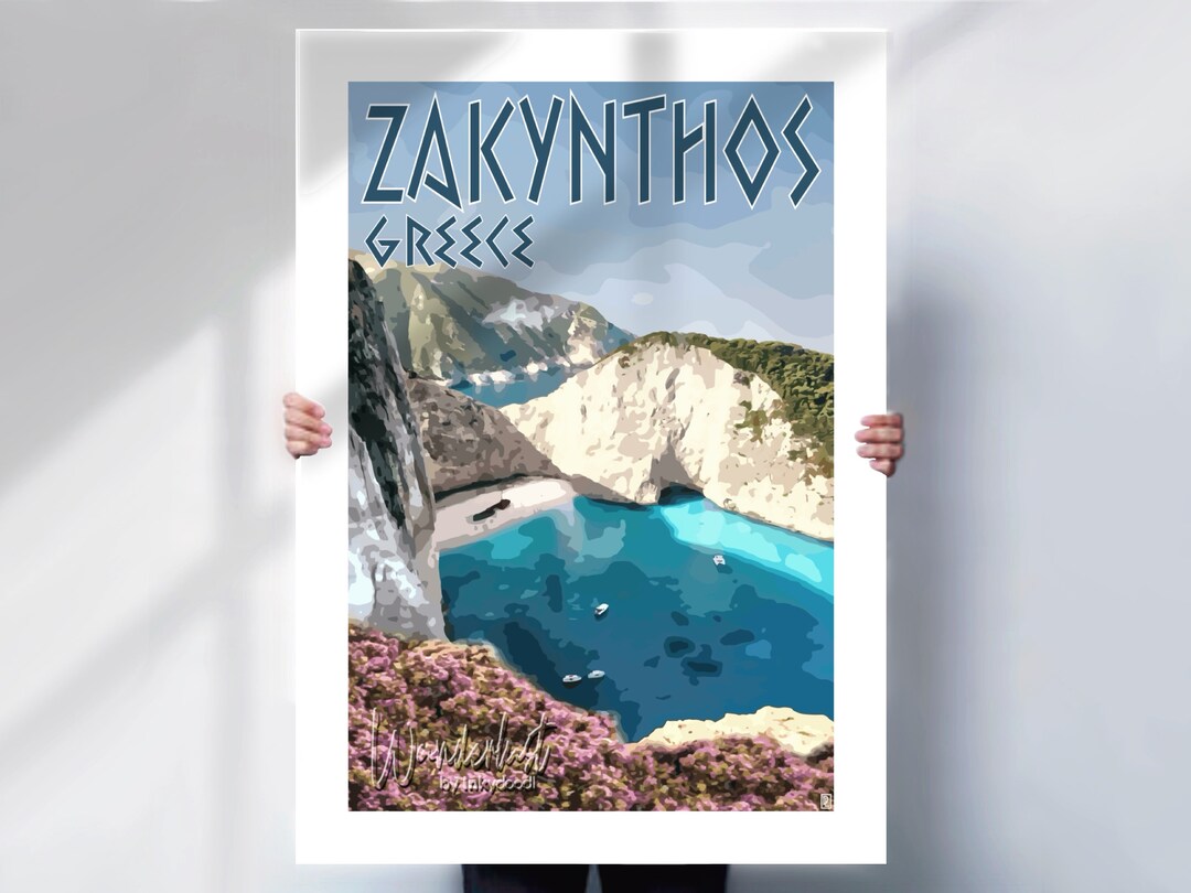 Zakynthos Travel Print - Zante Poster - Greece Retro Style Print ...