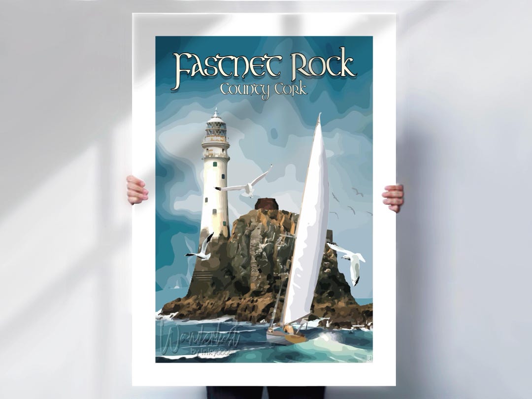 Fastnet Rock Sailing Wall Art - Retro Style Ireland Travel Print ...
