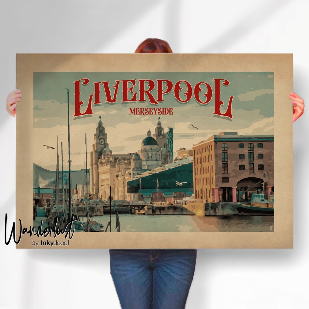 Liverpool Print Albert Dock Poster Retro Travel Wall Art Merseyside ...