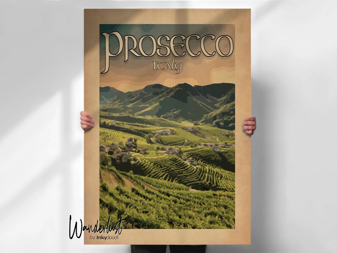 Prosecco Art Print Italy Travel Poster in Retro Style - Wine Region ...
