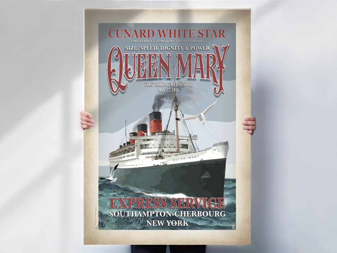 RMS Queen Mary Poster: Ocean Liner White Star Line, Nautical Travel ...
