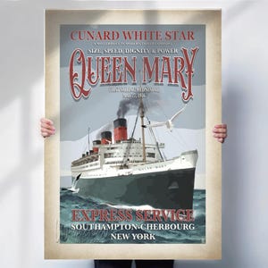 RMS Queen Mary Poster: Ocean Liner White Star Line, Nautical Travel ...