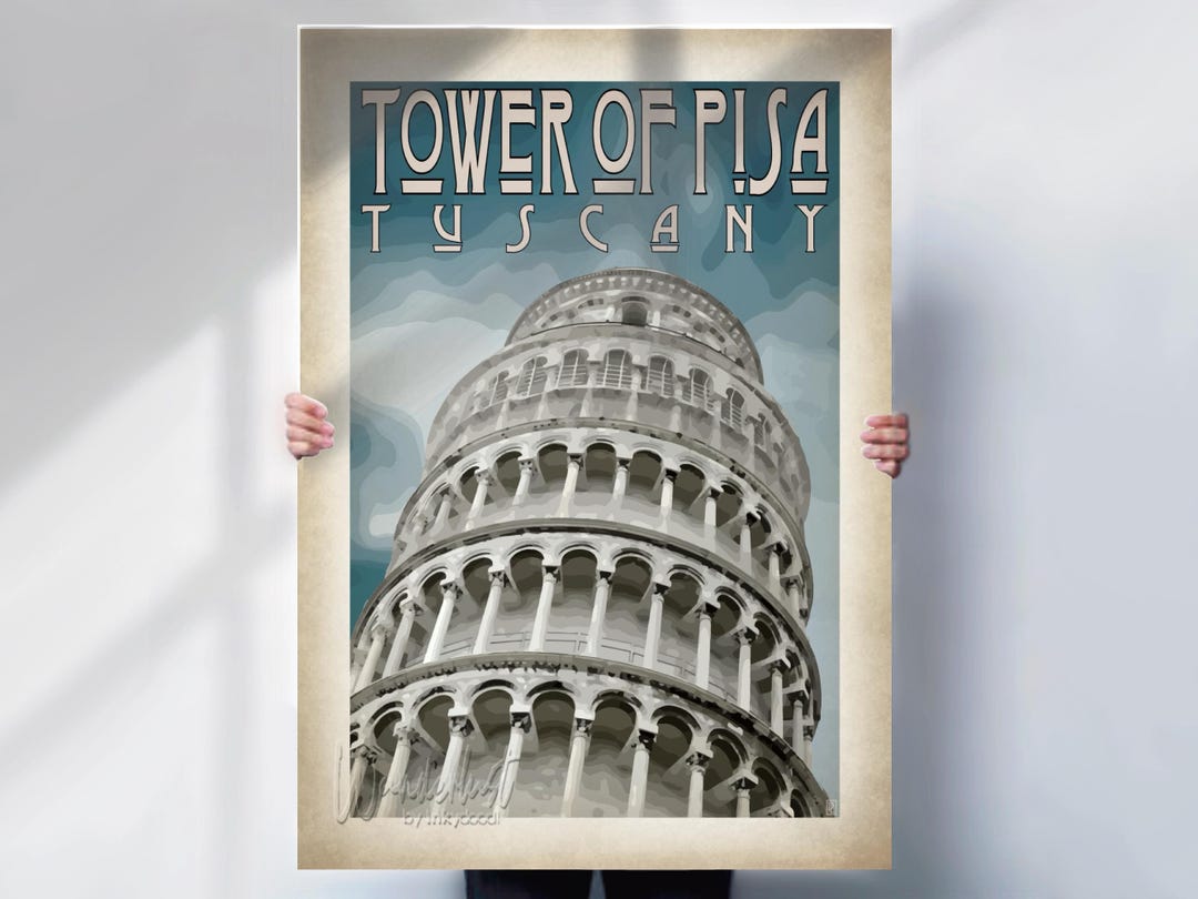 Pisa Travel Print - the Leaning Tower - Aged Style Tuscany Poster ...
