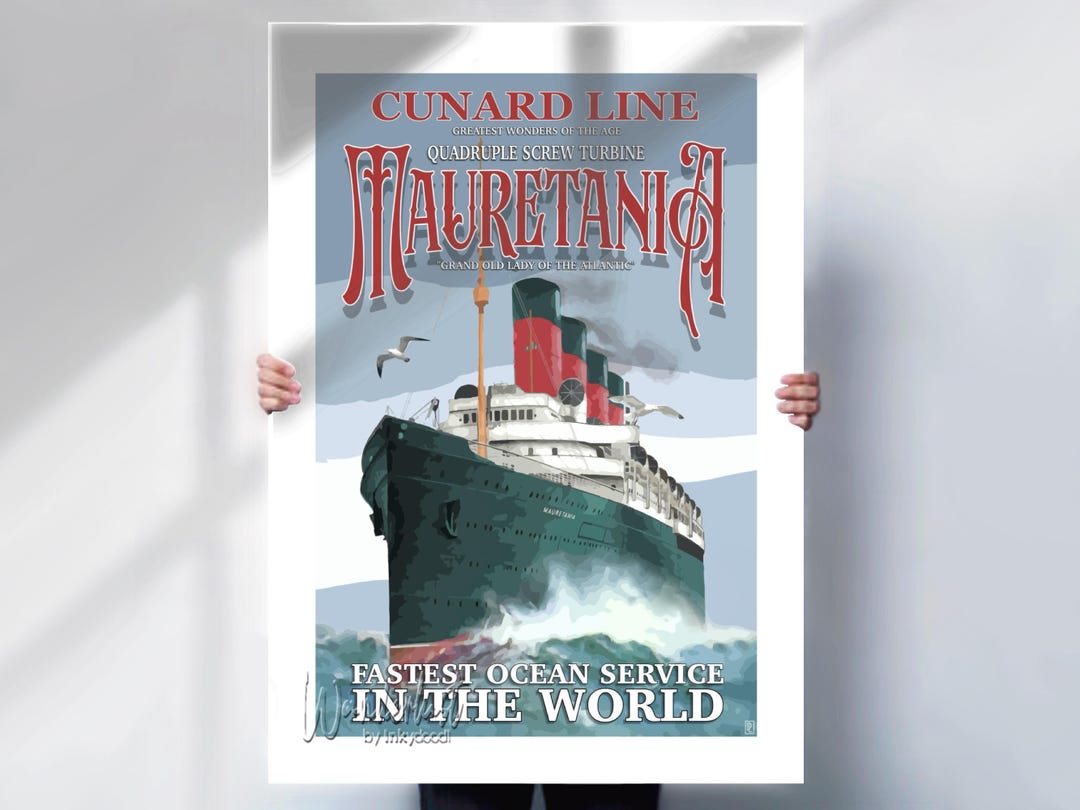 Mauretania Print, Retro Poster, RMS Mauretania Wall Art - Ocean Liner ...