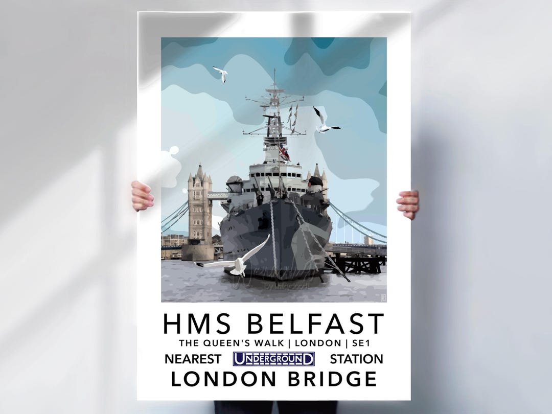 HMS Belfast Travel Poster, London Underground Travel Print - Retro ...