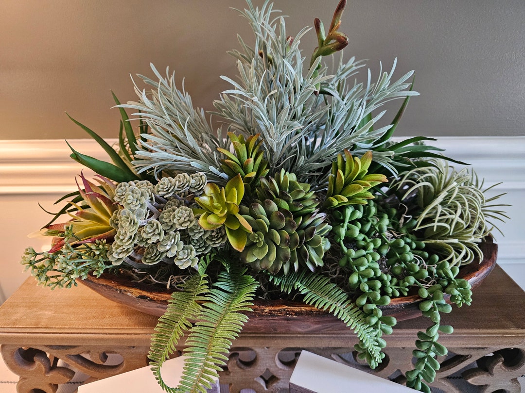 Large Succulent Centerpiece in Wood Shallow Bowl - Etsy