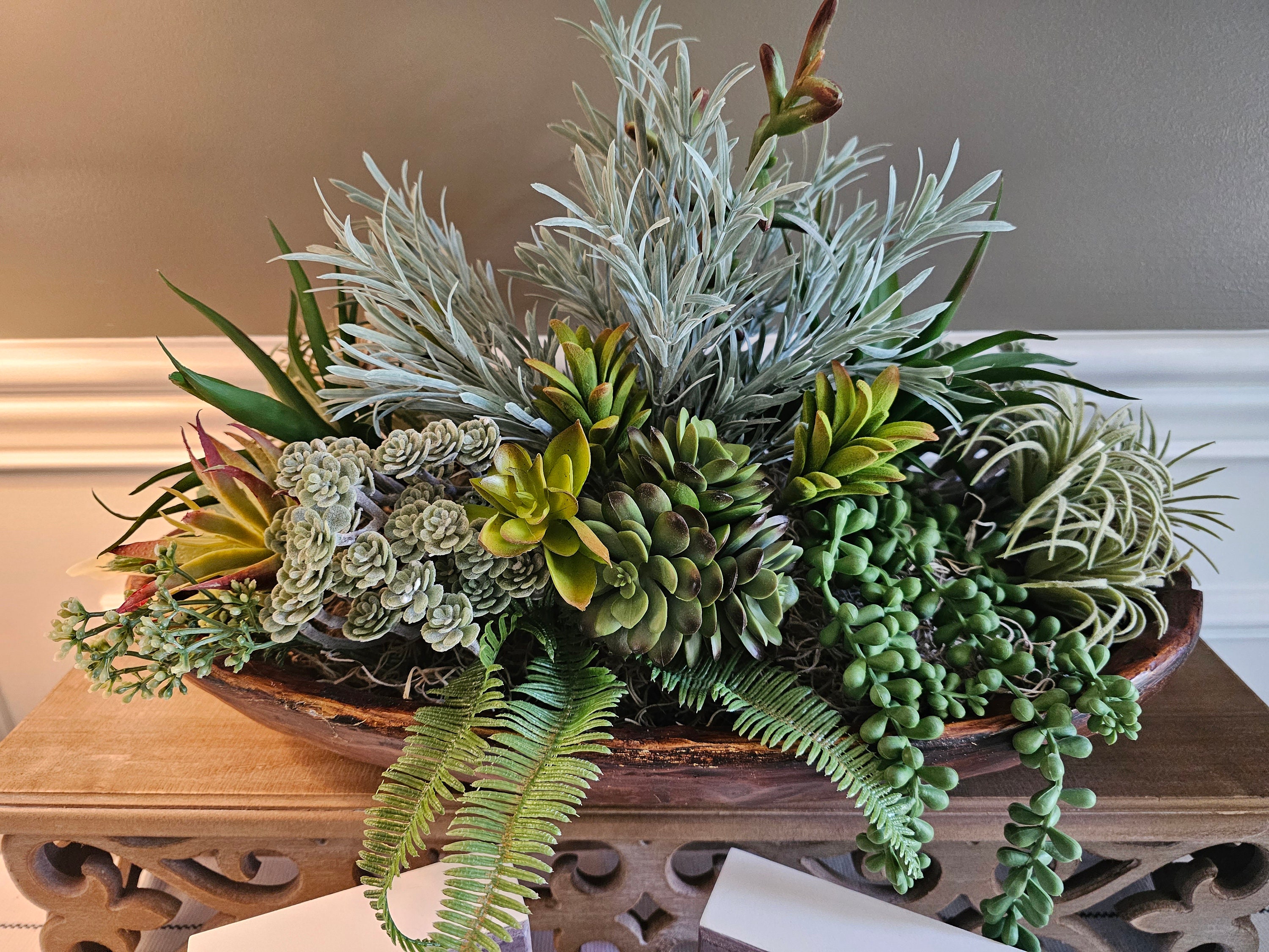 Large Succulent Centerpiece in Wood Shallow Bowl - Etsy