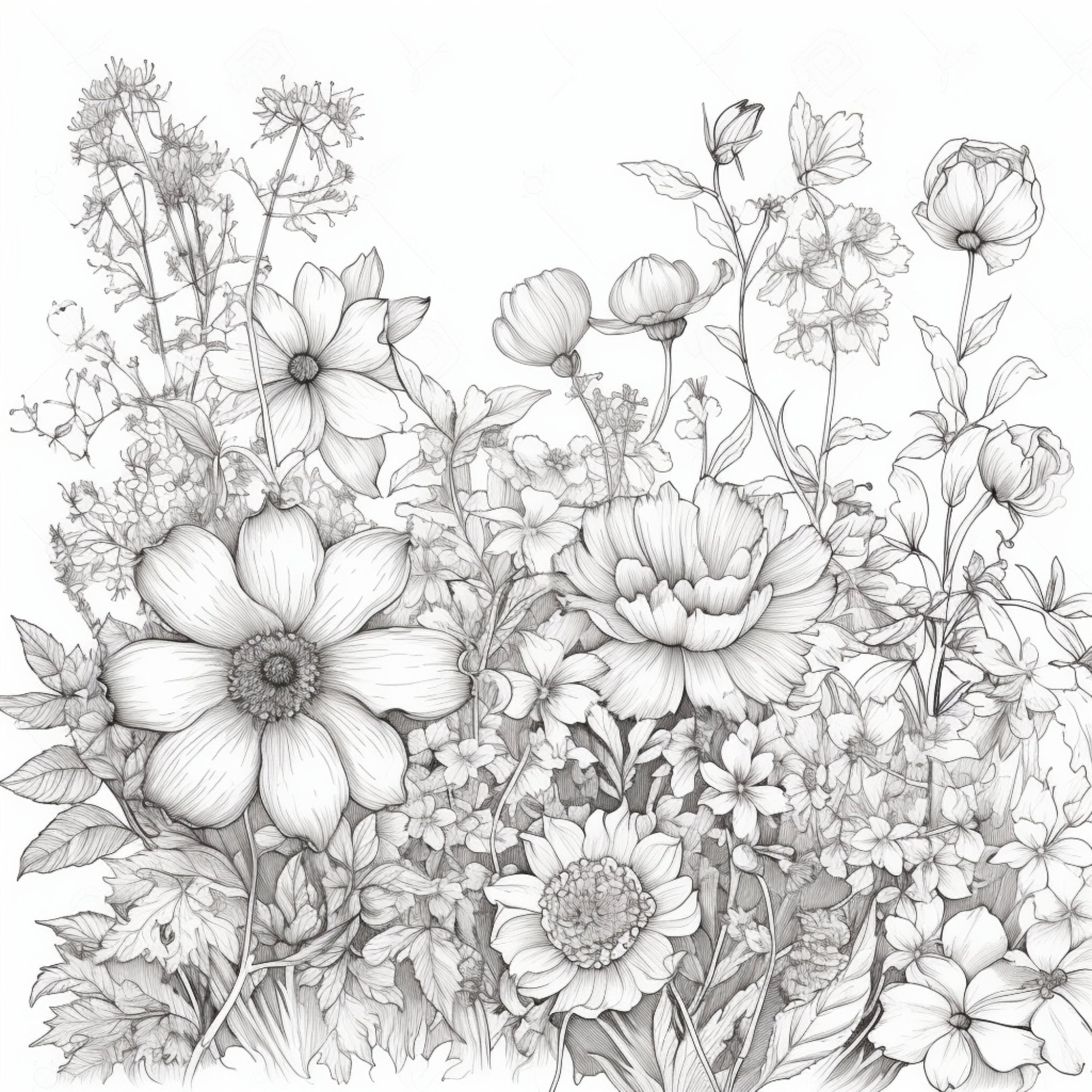 Pencil Drawing of Wild Flowers Digital Download, Beautifully Drawn ...