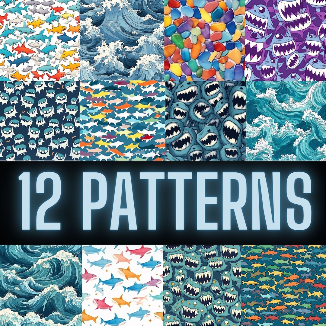 Seamless Ocean Pattern Digital Download, 12 Overall Print Patterns of ...
