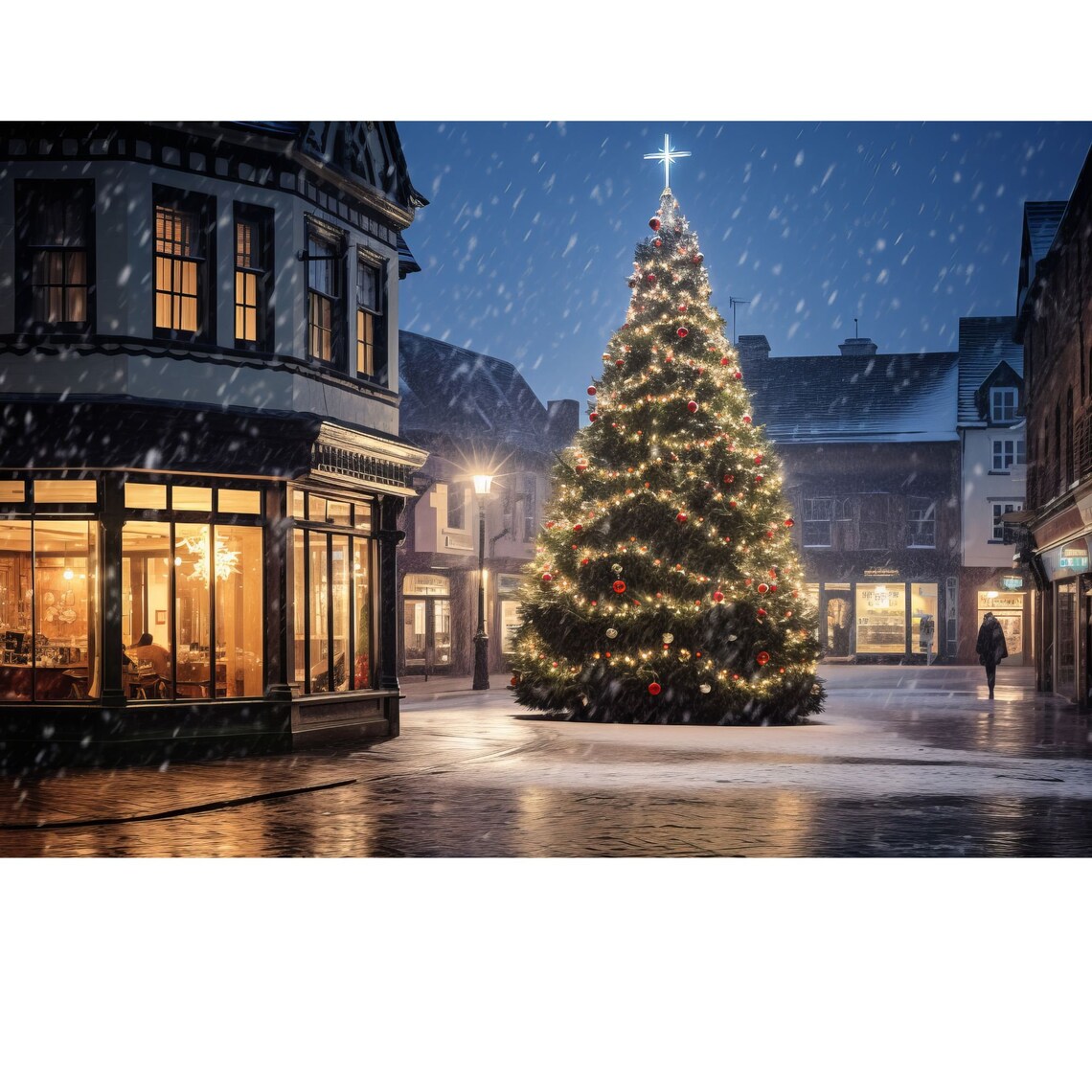 Christmas Tree in Town Square Digital Download, Enchanting Snowy ...