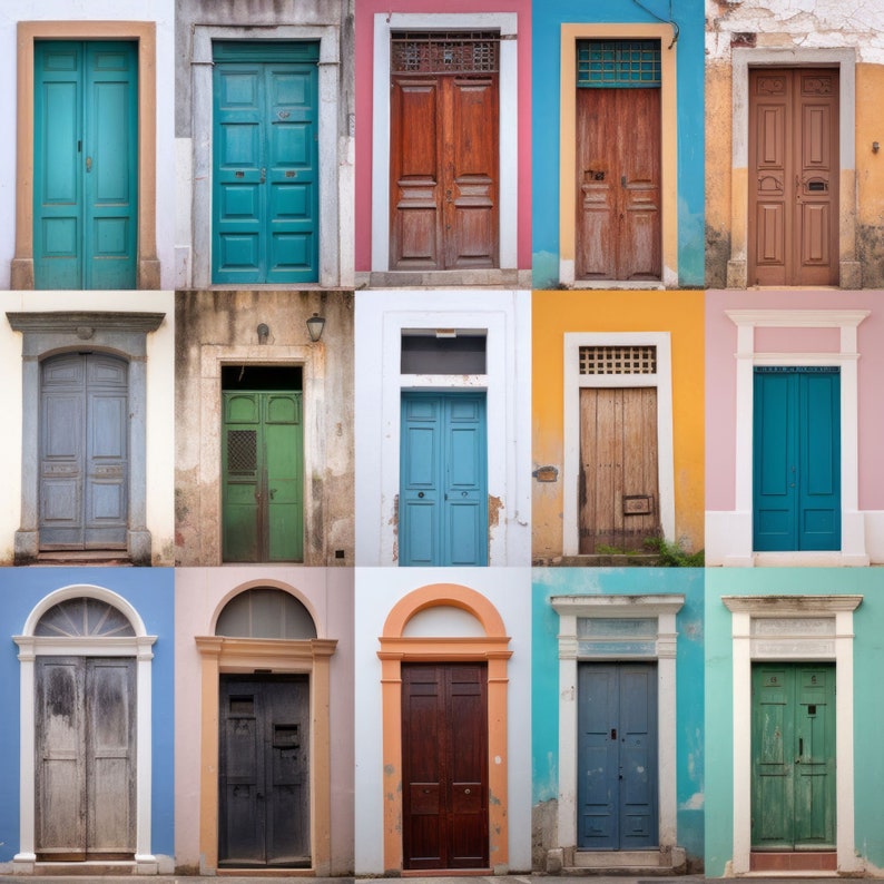Old San Juan Colorful Doors Collage, Puerto Rico Wall Art (digital ...