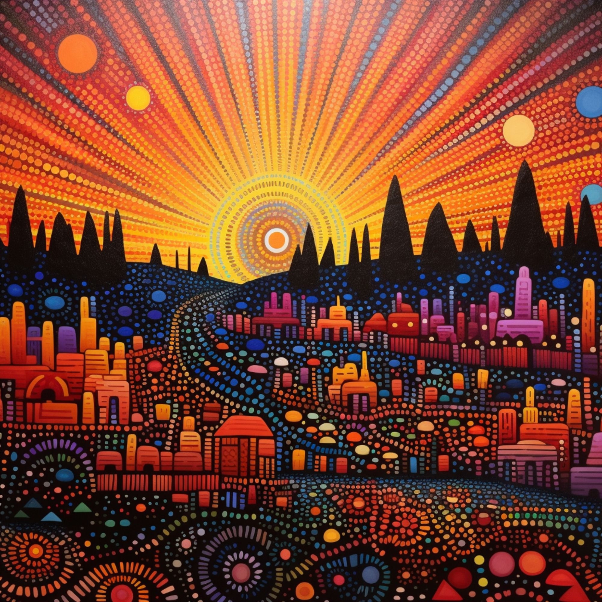 Navajo Inspired Digital Download Pointillism Art Moon Light Overlooking ...