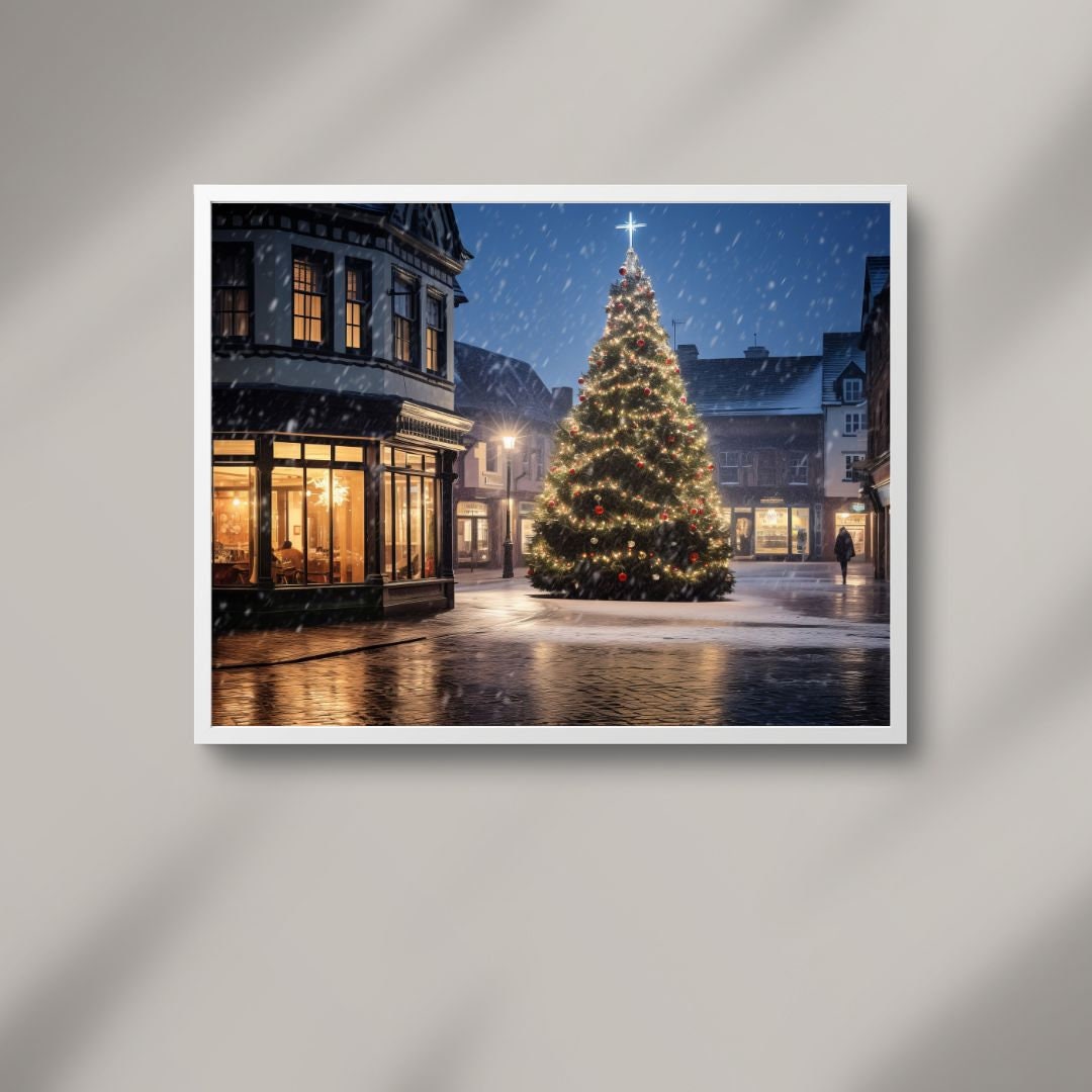 Christmas Tree in Town Square Digital Download, Enchanting Snowy ...