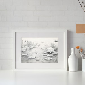 Lily Pad Digital Download Pencil Drawing of a Pond - Etsy