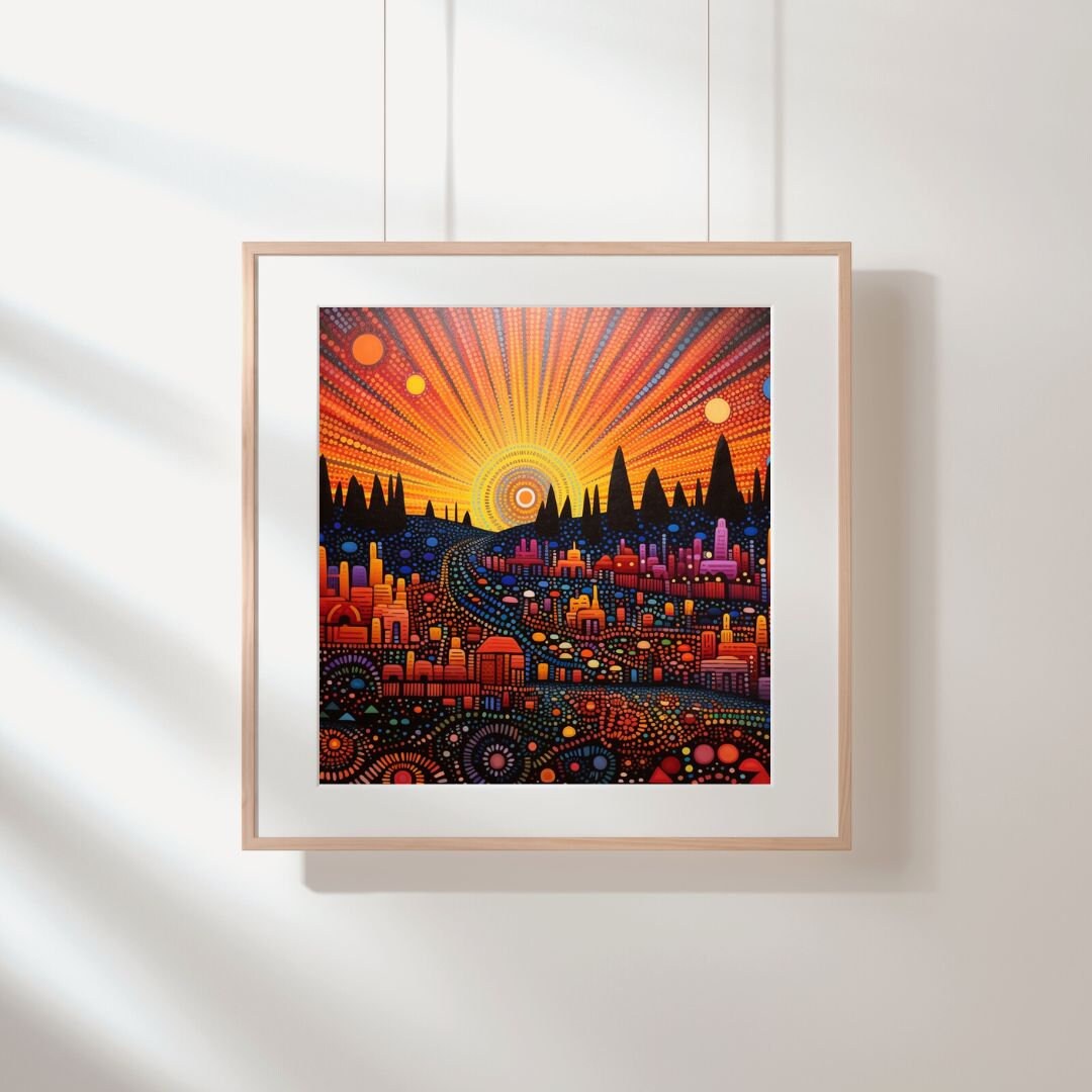 Navajo Inspired Digital Download Pointillism Art Moon Light Overlooking ...