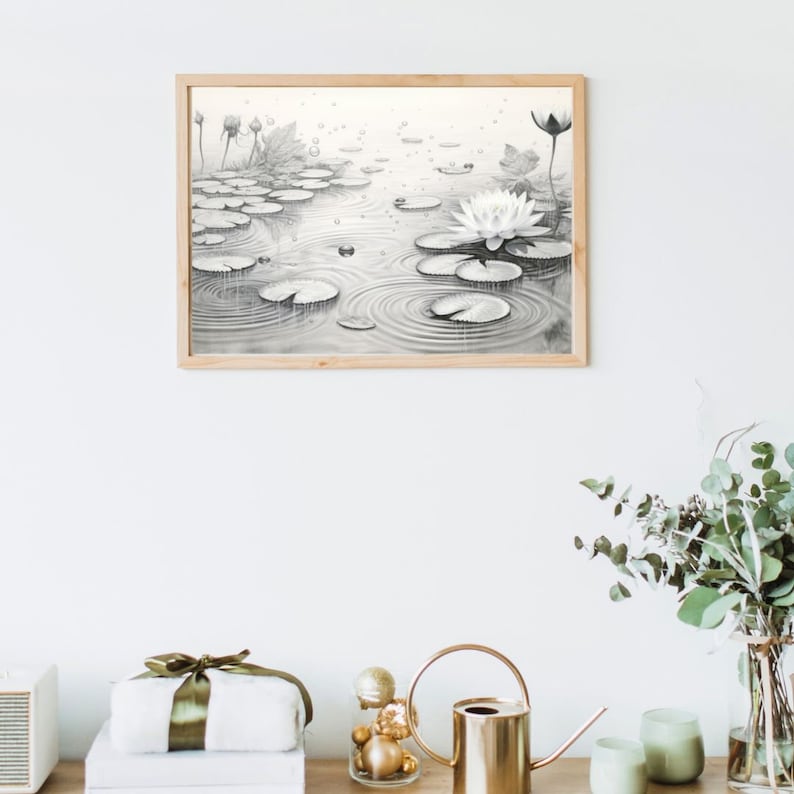 Lily Pad Digital Download Pencil Drawing of a Pond - Etsy