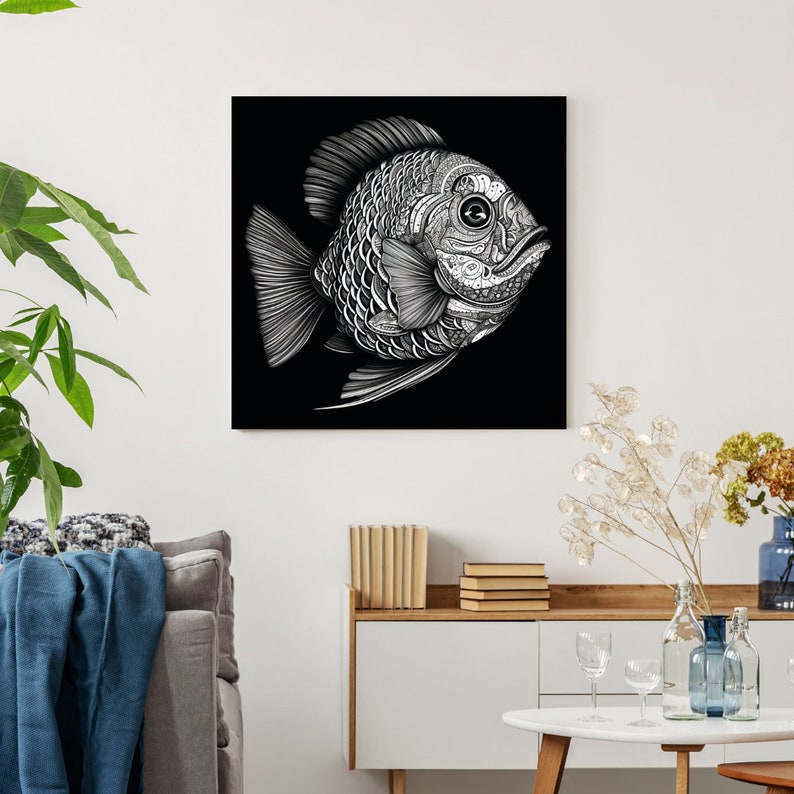 Stylized Fish Print, Modern Black and White Art (digital Download) - Etsy