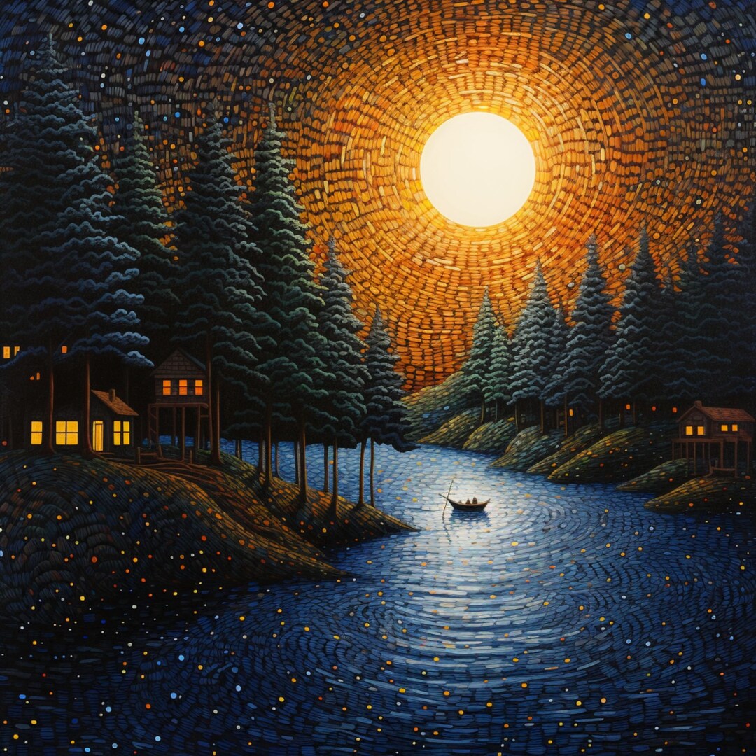 Navajo Inspired Digital Download Pointillism Art Moon Light Ride on the ...