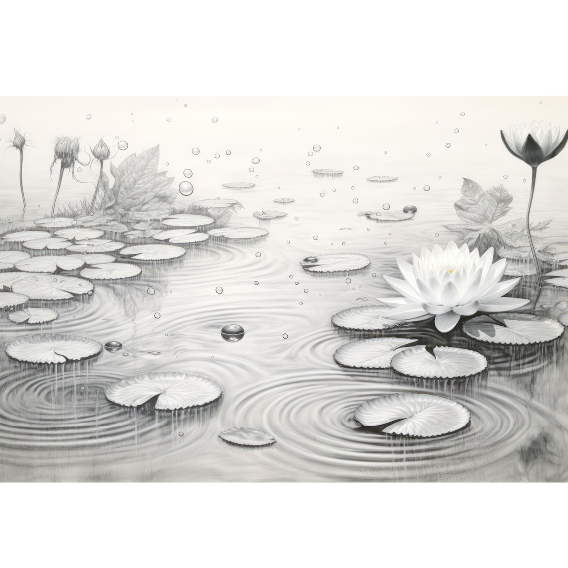 Lily Pad Digital Download Pencil Drawing of a Pond - Etsy